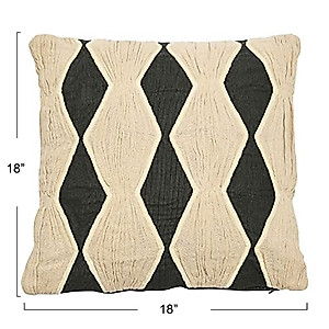 Creative Co-Op Cotton Pillow with Embroidery, Chambray Back