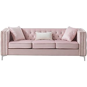 Glory Furniture Paige Velvet Sofa in Pink