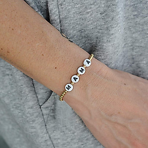 Anela Mama White Beaded Bracelet, 14kt Gold Filled Beaded, Stretch and Stackable, Hand Made in USA