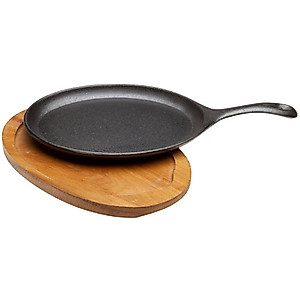 Fajita Plate Set - Pre-seasoned Cast Iron Fajita Pan with Wooden Tray and Hot Mitt by Old Mountain