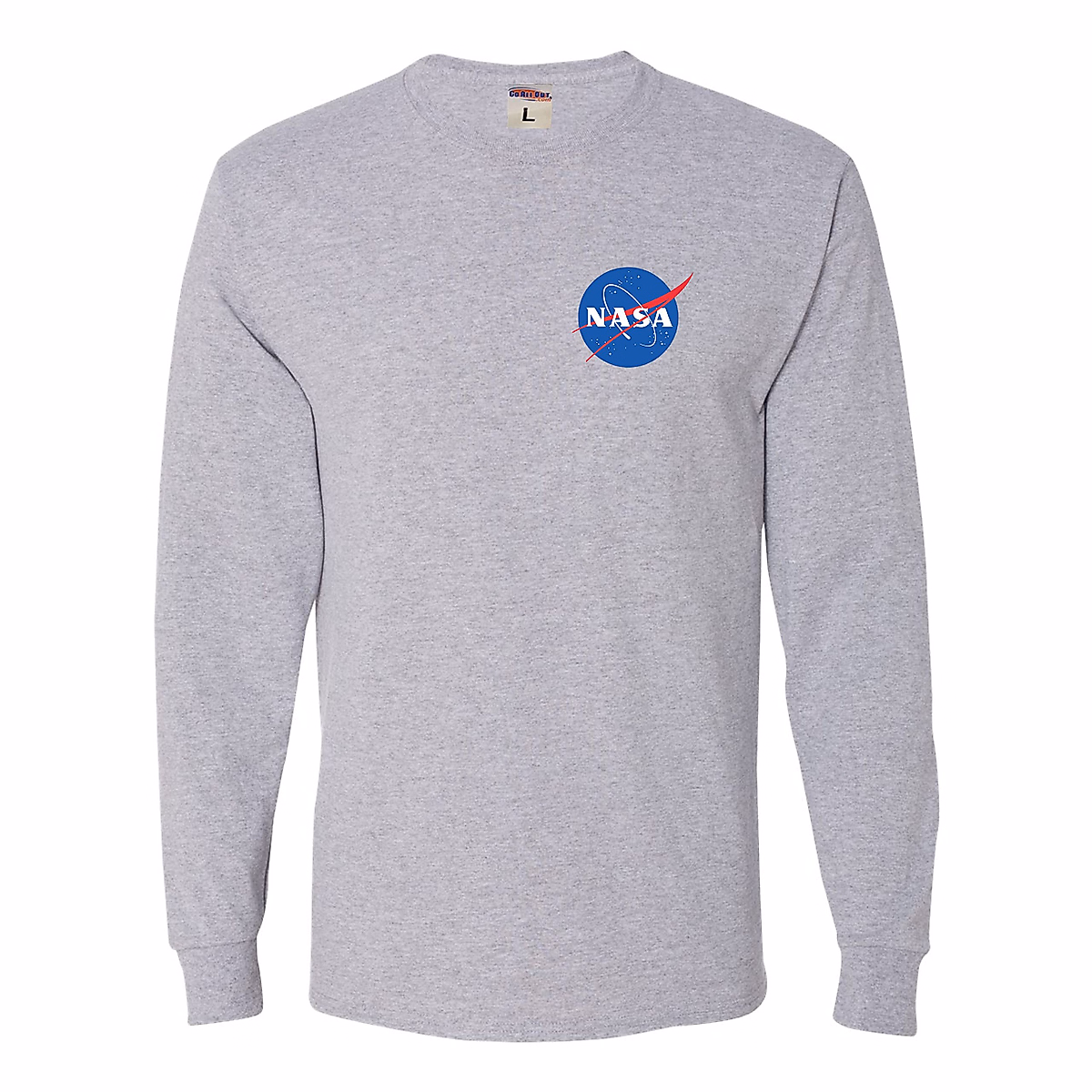 Small Athletic Heather Mens NASA Blue Meatball Left Chest Logo Long Sleeve T-Shirt