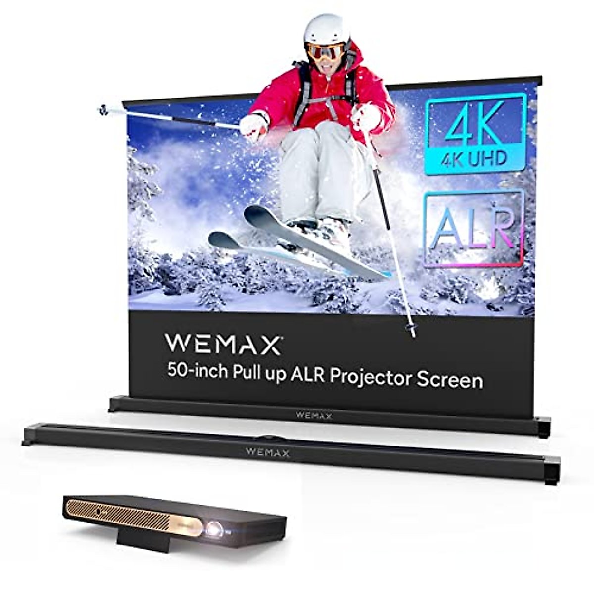 WEMAX Go Advanced Smart ALPD Laser Projector - Ultra Portable - 1080P 600 ANSI Lumens Projector and 50 inch ALR Ambient Light Rejecting Portable Projector Screen