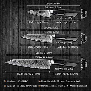 XINZUO 5-piece Damuscus Kitchen Knife Set,67 Layer Hand Forged Damascus Steel Professional Chef Knife Set with Gift Box, G10 Black Handle,Razor Sharp-Feng Series