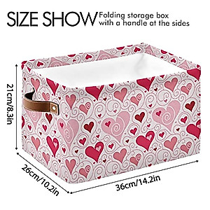 Large Storage Basket Pink Heart Foldable Storage Box Organizer Bins with Handles for Bedroom Home Office