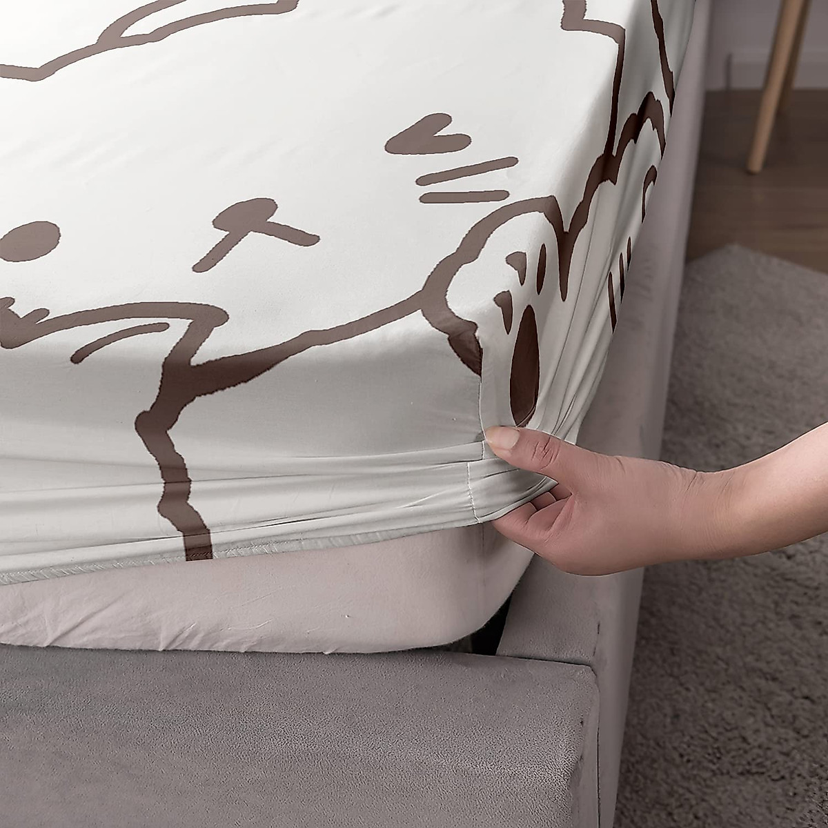 CVHouse Kawaii Cat Bed Set Sheets Full Size,Kawaii Cartoon Cat Bedding Sets for Girls Kids Teens,Cute Cat Fitted Sheet Sets,1 Flat Sheet & 1 Fitted Sheet with 2 Pillow Cases - 4 Pieces