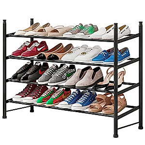 YIZAIJIA Shoe Rack Storage Organizer 4 Tier Expandable Metal Adjustable Shoe Shelf Free Standing Shoe Rack for Entryway Closet Doorway,Black