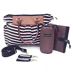 Prochel Diaper Bag Set Striped Crossbody Shoulder Tote Purse Black White (Pink)