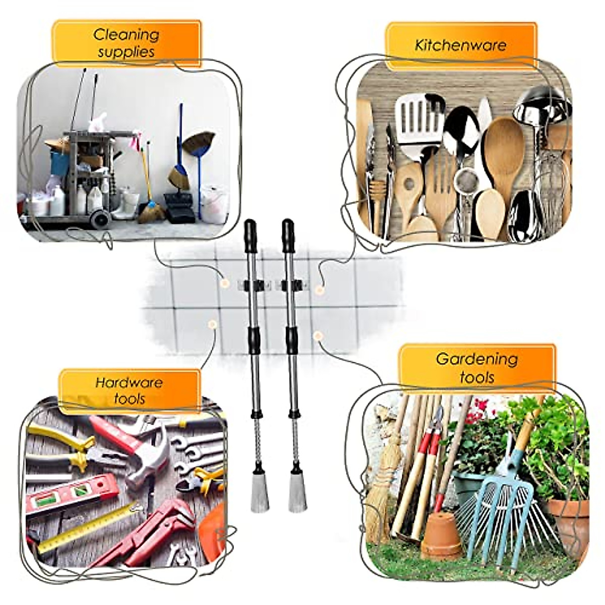 SAYONEYES Screw and Adhesive Broom Holder Wall Mount - Heavy Duty SUS304 Stainless Steel Single Broom and Mop holder for Laundry Room, Garden, Garage – 2 Pack (Black)