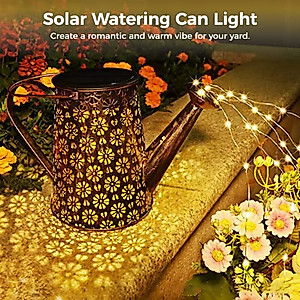 Solar Watering Can with Lights,Anjetan Outdoor Garden Decorations Hanging Solar Lantern Christmas Lights Outside Metal Waterproof Patio Décor for Yard Lawn Backyard Landscape Pathway Gardening Gifts