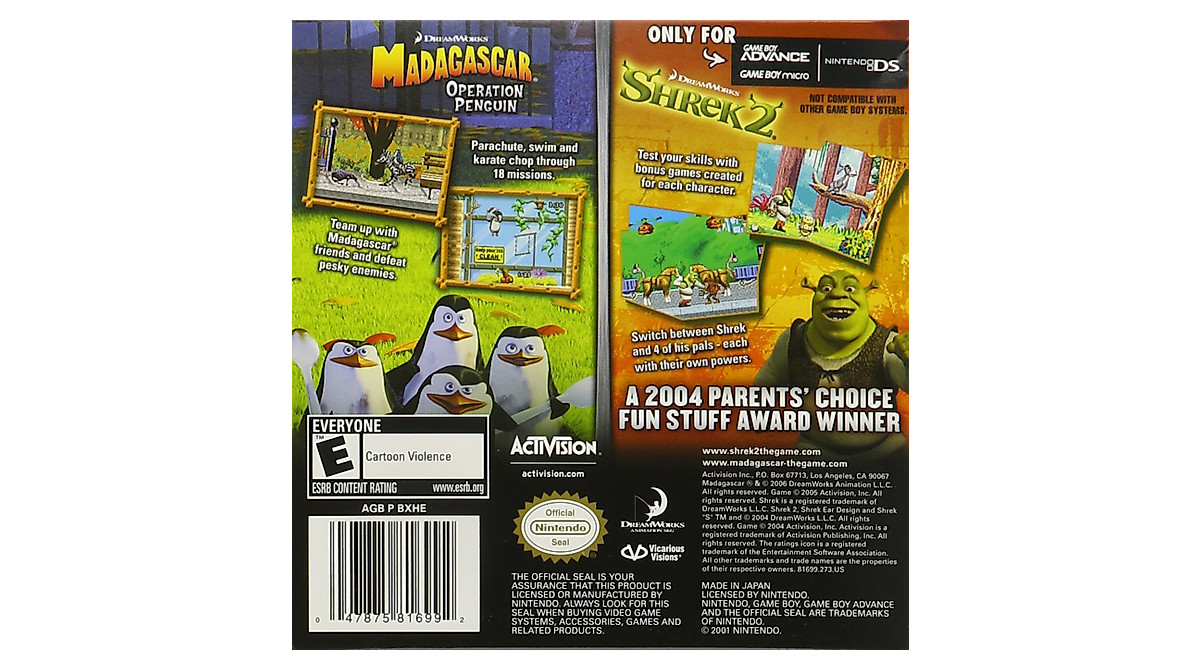 2 in 1 Madagascar & Shrek 2 Game Bundle for All Ages