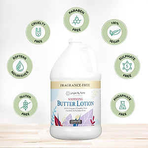 Ginger Lily Farms Botanicals Soothing Butter Lotion for Dry, Sensitive Skin, 100% Vegan & Cruelty-Free, Fragrance Free, 1 Gallon (128 fl oz) Refill (pack of 1)
