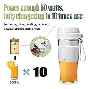 Portable Blender,Mini Blender for Shakes and Smoothies,50W High Power Personal Blender with Rechargeable USB, Made with BPA-Free Material Portable Juicer (White)