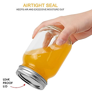 Accguan 16oz / 500ml Mason Jars with Airtight Lids, Glass Jar With Regular Lids, Clear Glass Jar Ideal for Jam,Honey,Wedding Favors,Shower Favors, Set of 15