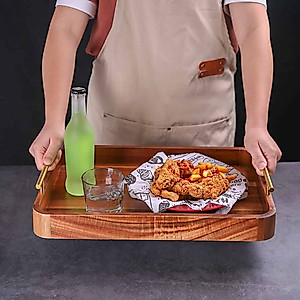 Wood Serving Tray with Handles,Decorative Tray Set of 3 with Nesting Stacking Design,Rustic Ottoman Tray for Kitchen Counter/Coffee Table/Living Room Decor,Versatile Tray for Party Picnic Barbecue