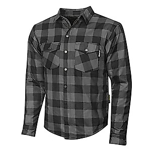 Riparo Motorcycle Riding Work Shirt for Men Long Sleeve Flannel Armored Shirt with Kevlar and CE Removable Protectors (Medium, Grey/Black)
