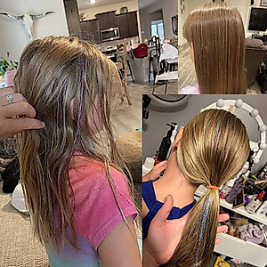 MISSUHUI Hair Tinsel Kit With Tools 48 Inch 1200 Strands Glitter Tinsel Hair Extensions Sparkling Shiny Hair Tinsel Strands Kit Heat Resistant for Women Girls 6Pcs (Silver)