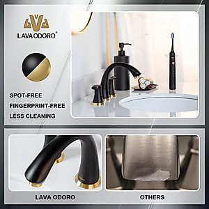 Black and Gold Bathroom Faucet 3 Hole, Lava Odoro 8 inch Widespread Bathroom Faucet 2 Handle Bathroom Sink Faucet Vanity Faucet with Drain Assembly Supply Line, BF405-GB