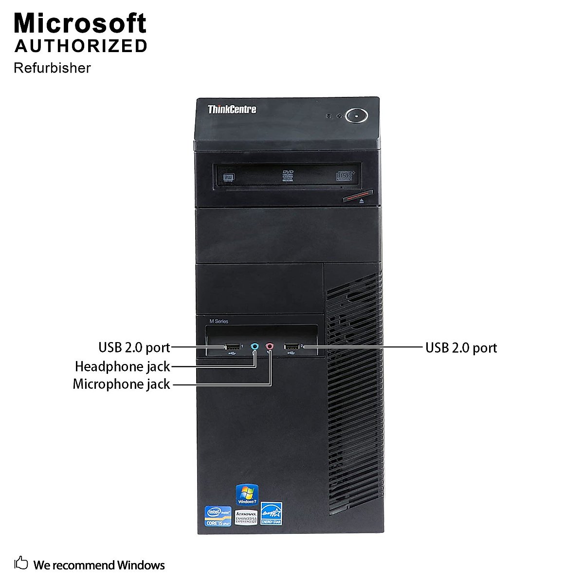 Lenovo ThinkCentre Business Computer, Intel Core i5, 16G DDR3, 512G SSD, 2T, VGA, DP, WiFi, BT 4.0, DVD, Win 10 64 Bit-Multi-Language(CI5)(Renewed)