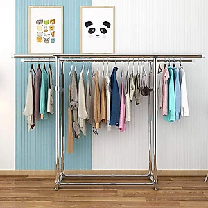 Jixi Drying Rack Clothes Airer Stainless Steel Drying Rack Floor Telescopic Indoor and Outdoor Home Balcony Double Pole Clothes Hanger Laundry Rack (Color : Stainless Steel)