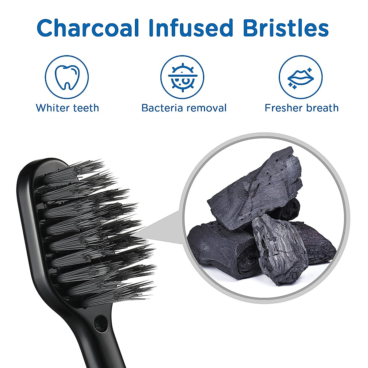 Replacement Toothbrush Heads for Waterpik Complete Care 5.0/9.0 (WP-861/CC-01), Charcoal Extra Soft Bristles, 4 Count, White