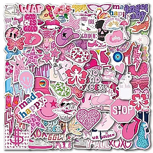 UBOFUGS 110PCS Preppy Vinyl Sticker Party Supplies Vinyl Waterproof Sticker Aesthetic Stickers Decor Pink Party Mobile Phone Stickers for Laptop Water Bottle