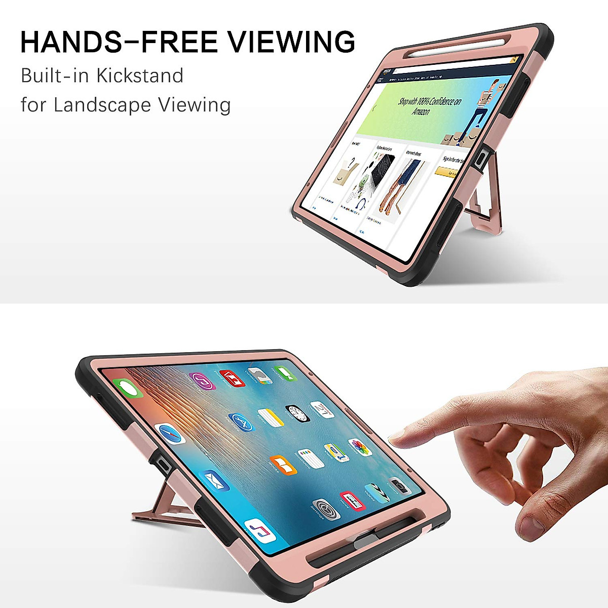 BENTOBEN iPad Air 5th/4th Generation Case, iPad Pro 11 Case, Glitter Sparkly 3 Layer Heavy Duty Shockproof Kickstand Faux Leather with Pencil Holder Protective Tablet Case Cover, Rose Gold