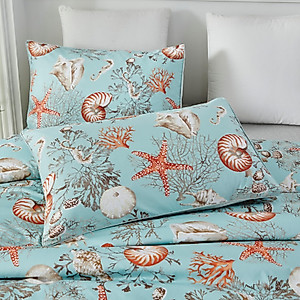 Brandream Luxury Nautical Bedding Set Queen Size Coastal Beach 100% Egyptian Cotton Duvet Cover Set 3-Piece Smooth Crisp Silky (Comforter Not Included)