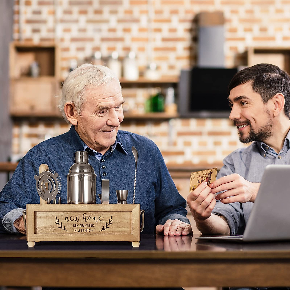 TJ.MOREE House Warming Gifts New Home, Bartender Kit with Stand “New Home, New Adventures, New Memories ” Gifts for New House