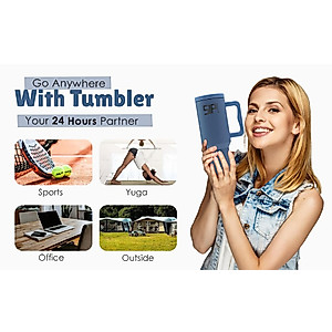 SIP SPHERE 40oz, Travel Mug, Insulated Thermal Mug, 2 Straw Tumbler, Reusable Coffee Mug, Drinking Glass, Tumbler Cup for Coffee, Tea, Whiskey, Juice (Baby Blue)