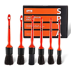 SPTA Car Detailing Brush Kit - 6 Pack, Auto Boar Hair Detail Brush Set Automotive Interior Exterior No Scratch Microfiber Detailing Brushes for Cleaning Air Vents, Engine Bays, Dashboard & Wheels