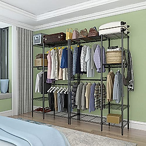 Karl home Adjustable Wire Garment Rack Set of 2, Heave Duty Clothes Rack Freestanding Closet Organizer, Clothing Wardrobe with 4 Tiers Storage Shelves 6 Hanging Rods Black Metal Frame 70.8" H
