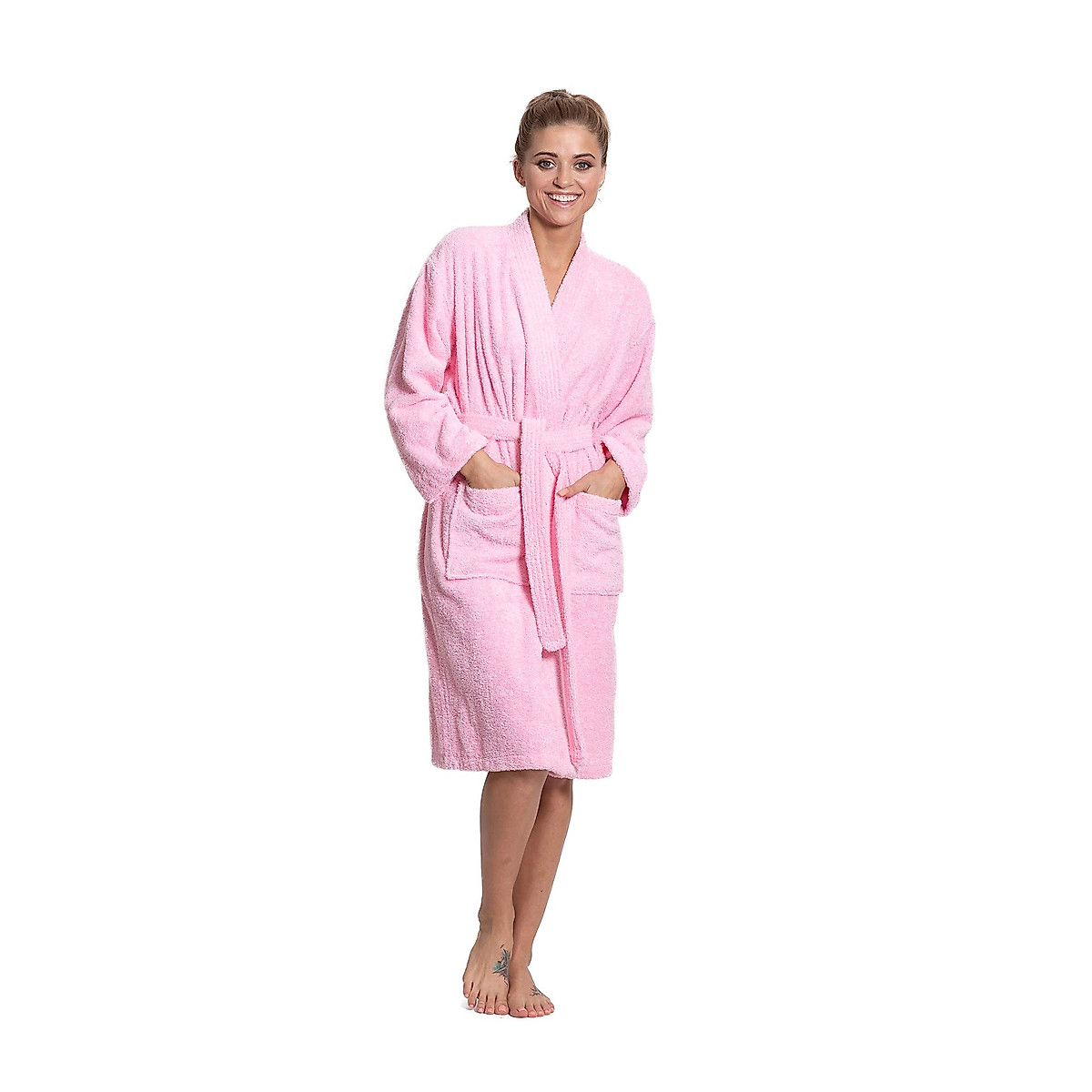 Turkuoise Soft & Absorbent Towel Robe, 100% Cotton Turkish Terry Cloth Kimono Bathrobes for Women Large