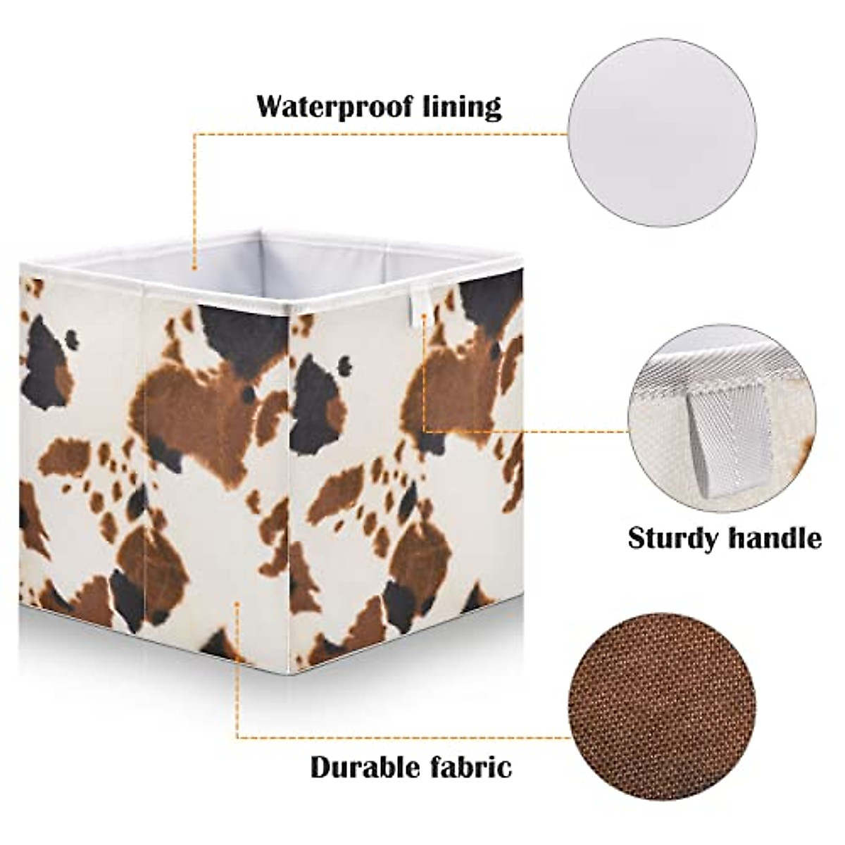 Cube Storage Bins 11 x 11 Cow Printed Storage Cubes for Shelf Closet Collapsible Cubby Organizer Basket Black Brown