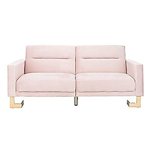 Safavieh Home Tribeca Glam Blush Velvet and Brass Foldable Sofa Bed