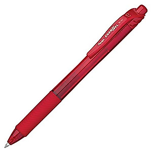 ENERGEL Pentel -X Retractable Liquid Gel Pen (0.7mm) Metal Tip, Red Ink, Box of 12 (BL107-B)