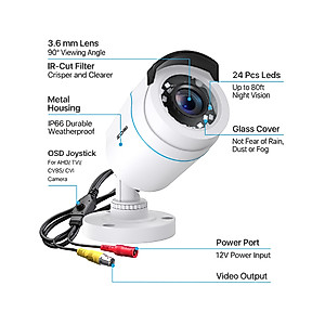 ZOSI 2.0MP FHD 1080p Security Camera Outdoor/Indoor (Hybrid 4-in-1 HD-CVI/TVI/AHD/960H Analog CVBS),24PCS LEDs,80ft Night Vision,Weatherproof Surveillance CCTV Bullet Camera