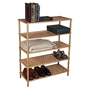 Household Essentials 5-Tier Bamboo Shoe Rack, Basket Weave