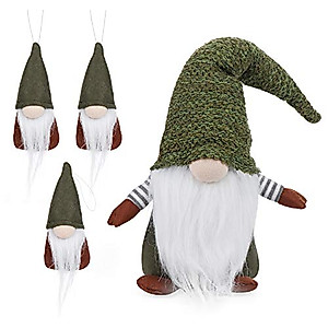 Lemonfilter Christmas Gnome Decorations 4PCS, 19inches Handmade Swedish Tomte Santa Gnomeswith 3pcs Mini Scandinavian Santa Elf Table Ornaments, Hanging Christmas Tree Decorations Home Decor (Green)