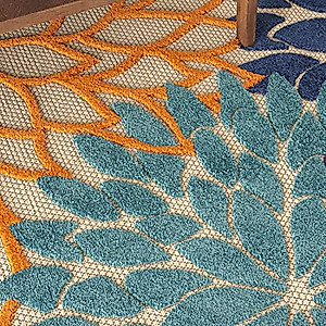 Nourison Aloha Indoor/Outdoor Multicolor 7'10" x 10'6" Area-Rug, Tropical, Botanical, Easy-Cleaning, Non Shedding, Bed Room, Living Room, Dining Room, Deck, Backyard, Patio (8x10)