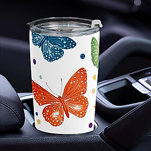 QWEUIOP 20oz Insulated Travel Coffee Mug Retro Butterfly Pattern Stainless Steel Tumbler with Lid Double Wall Vacuum Coffee Cup For Hot and Cold Drinks14029