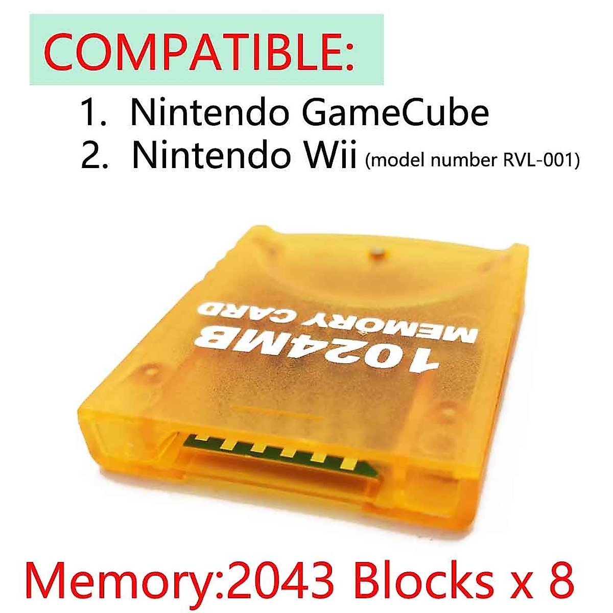 Aisicondan 1024MB(16344 Blocks) High Speed Gamecube Storage Save Game Memory Card Compatible for Nintendo Gamecube & Wii Console Accessory Kits -Yellow