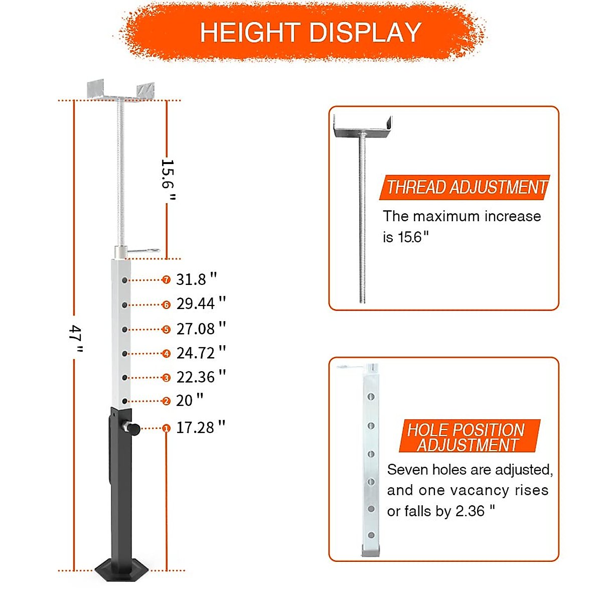 Sulythw RV Slide Out Supports Stabilizer Jacks Heavy Duty Rust Resistant Steel Adjustable from 19'' to 47'' for 5th Wheel 5000 lbs Capacity，2 Pcs