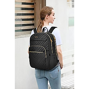 CAFELE Laptop Backpack 17.3 Inch Stylish Daypack with USB Port, Water-repellent College Bookbag,Large Bagpack for Travel/Business/Women/Quilted Black