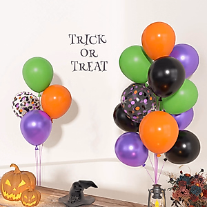 72Pcs Halloween Latex Balloons Kit,12inch Orange Black Purple Green Confetti Balloons Halloween Decorations for kids Halloween Celebration Party Decor
