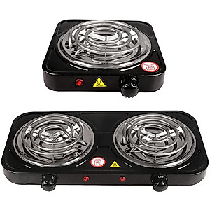 Timoau Double Countertop Portable Small Buffet Coiled, 2000W Electric Hot Burner Stainless Steel Electric Stove with 5 Level Temperature Control, Charcoal Burner for Camping&Cooking (Double Coil Burner)