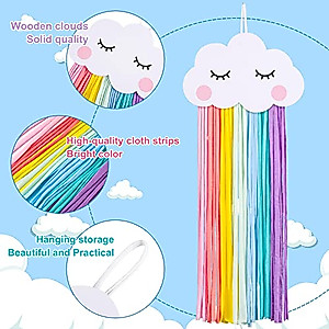 Whaline Rainbow Hair Bow Holder Hanging Hair Clip Organizer Hairpins Hanger Wood Cloud Rainbow Tassel Hair Accessories Storage Wall Hanger for Girl Women Room Decoration