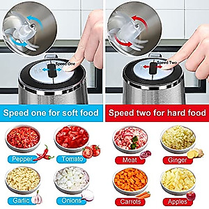 Meat Grinder Food Processor Chopper Electric Small with Safety Handle, TOMBOT 8-Cup Mini Blender for Meat Vegetables Fruits Nuts Puree with 4 Sharp Blades, 1.8L Stainless Steel Bowl,2 Speeds,300W,120V