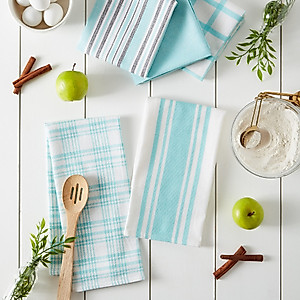 DII Assorted Woven, Kitchen Dishtowel Set, 18x28, Aqua, 5 Piece