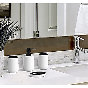 3&7 BRICK Black and White Bathroom Accessories Set,4 Pieces,Toothbrush Holder,Lotion Soap Dispenser,Tumbler,Soap Dish, Resin Countertop Complete Decor and Gift Set
