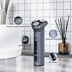 Memorism Electric Shaver for Men, Wet and Dry Waterproof Electric Razor - Cordless 3D Rechargeable Rotary Shaver with LED Display, Blizz RS3